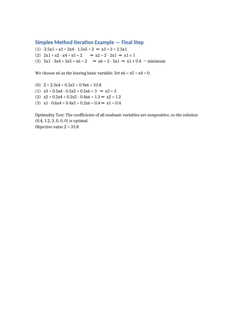 Simplex Method Final Step Example | PDF