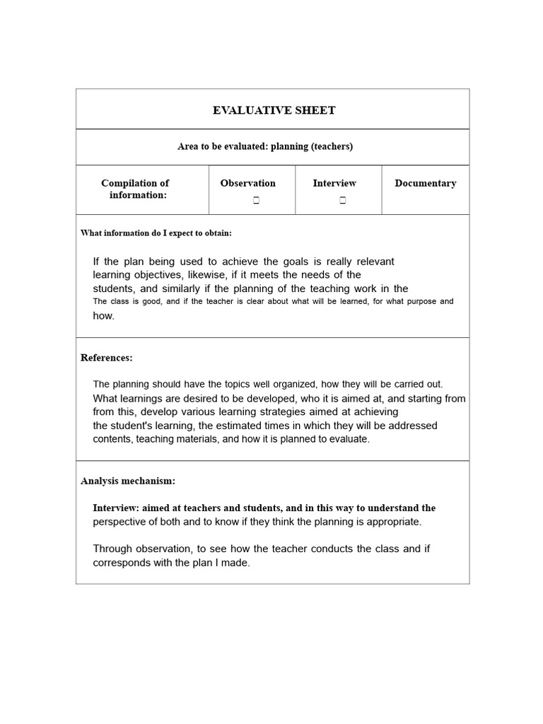 Evaluation Sheet | PDF