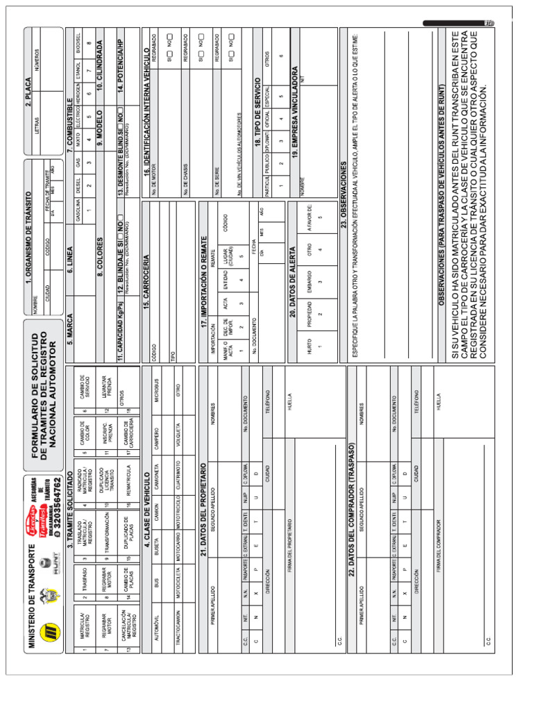 Vehicle Transfer Form Colombia | PDF