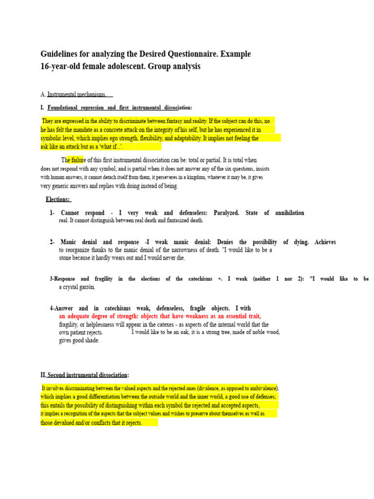 Analysis of the Desiderative Questionnaire with an example | PDF ...