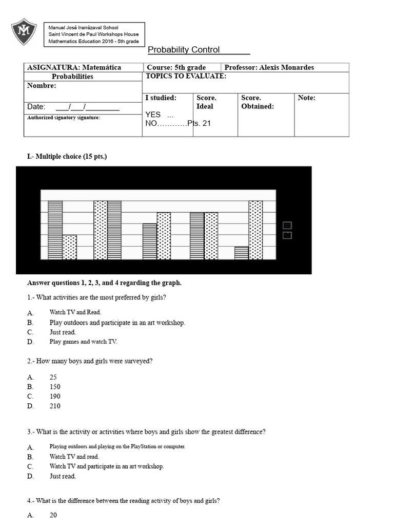 Probability Test 5th Grade | PDF | Roulette