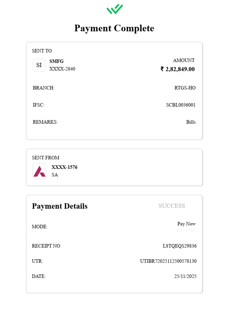 RTGS Payment Receipt Details | PDF