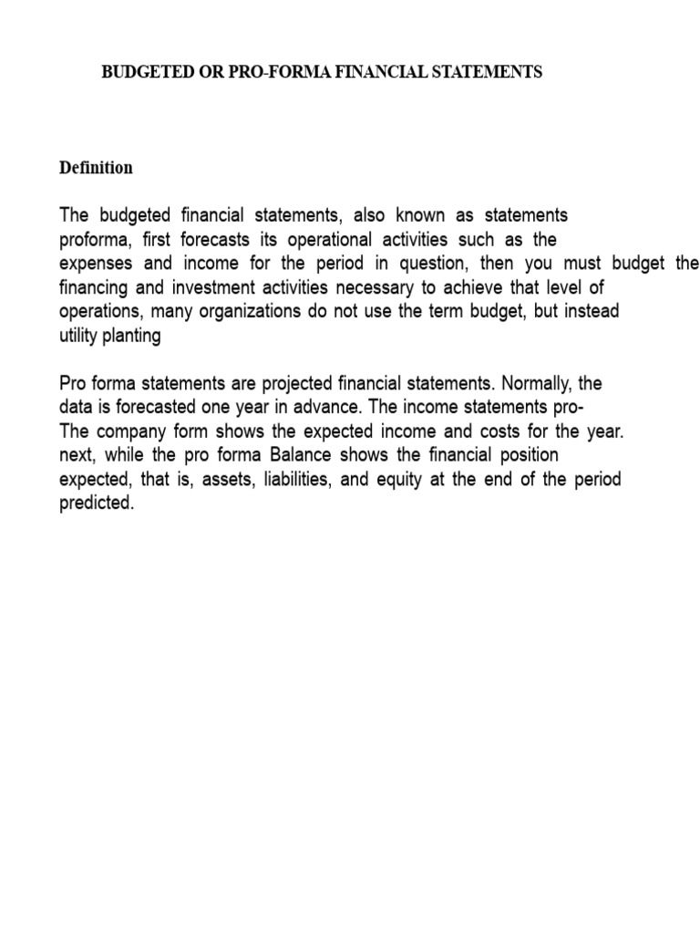Budgeted Financial Statements Explained | PDF | Expense | Pro Forma