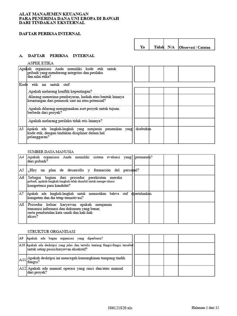 Modul 1 Daftar Periksa Pengendalian Internal Es 0 | PDF