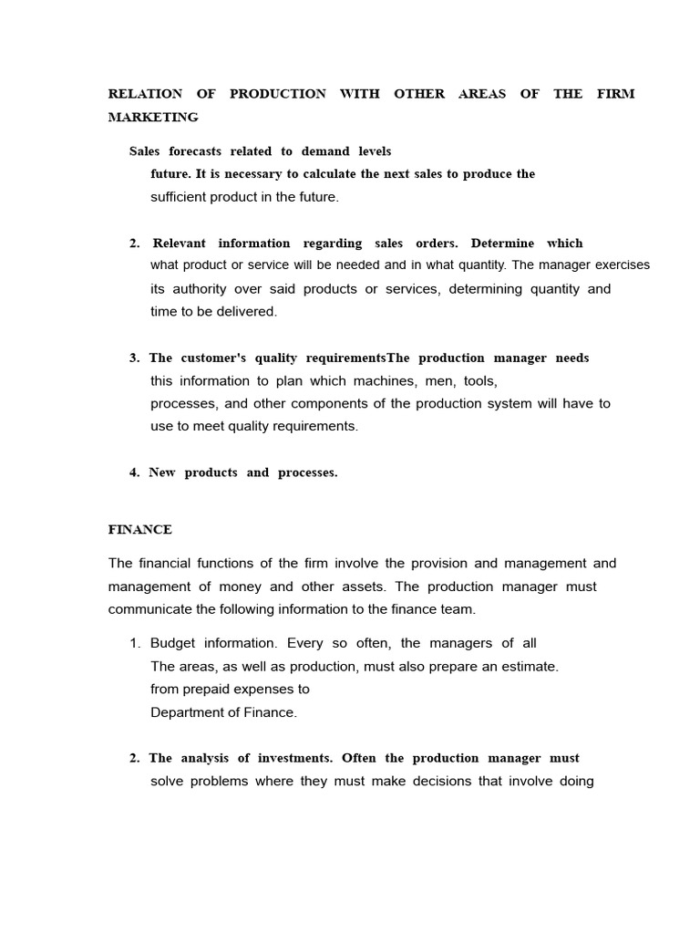 Production Relationship With Other Areas of The Firm Marketing | PDF ...