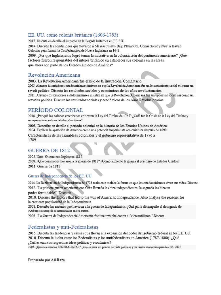 Exámenes Pasados Compilados Por Temas de EE. UU. | PDF | Los Estados Unidos | Thomas Jefferson