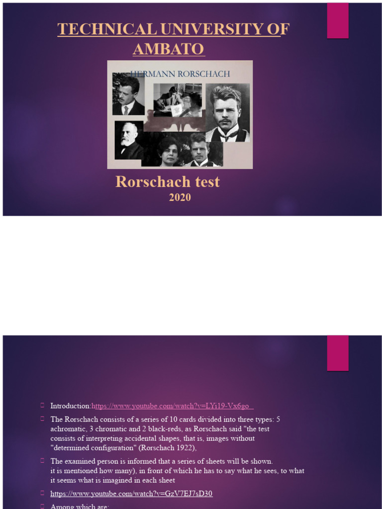 Rorschach Test Ppt. (Class) | PDF | Psychology | Behavioural Sciences