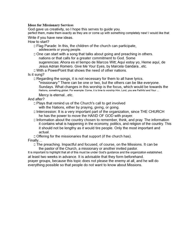 Creative Ideas for Missionary Services | PDF | Prayer | Spirituality