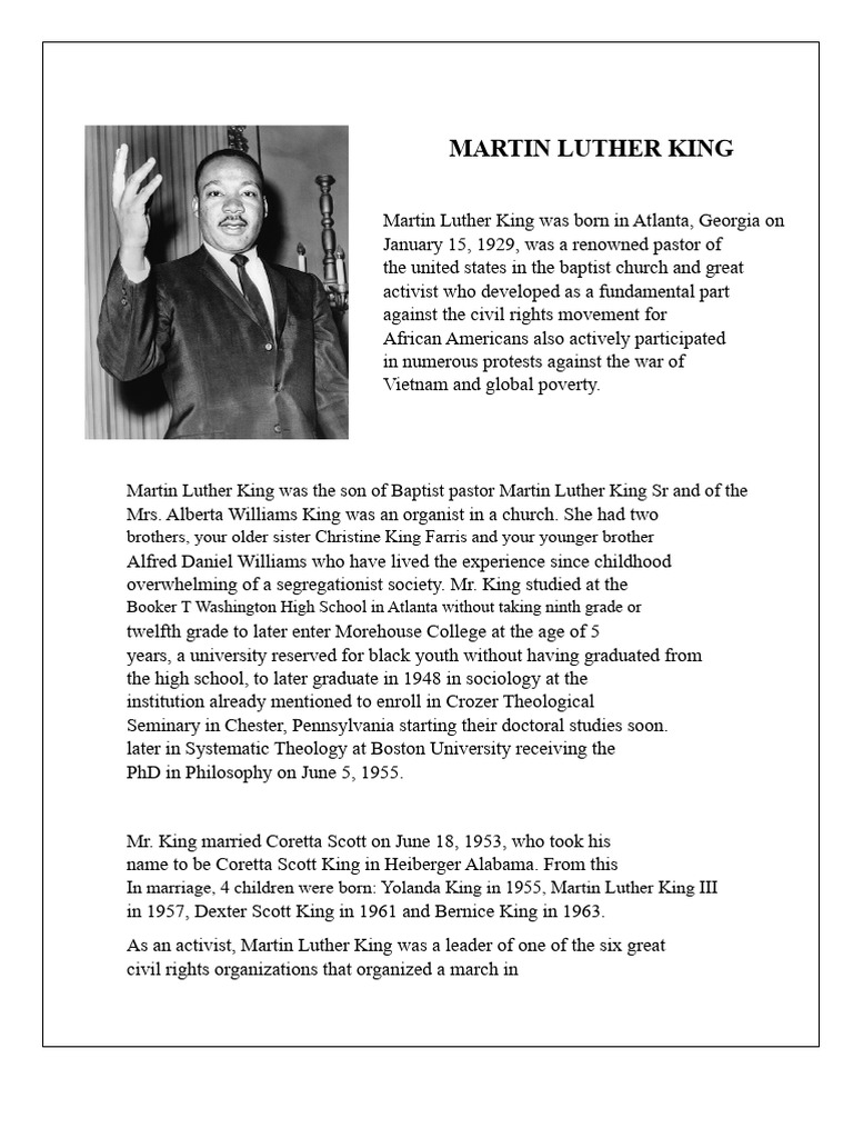 Biography - Martin Luther King | PDF | Martin Luther King Jr. | Coretta ...