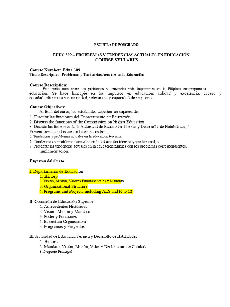 EDUC 309 - TENDENCIAS Y TEMAS ACTUALES EN LA EDUCACIÓN SILABO | PDF | Aprendizaje | Inteligencia