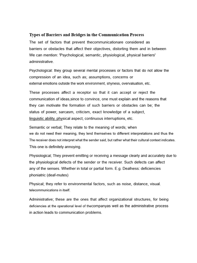 Types of Barriers and Bridges in The Communication Process | PDF ...