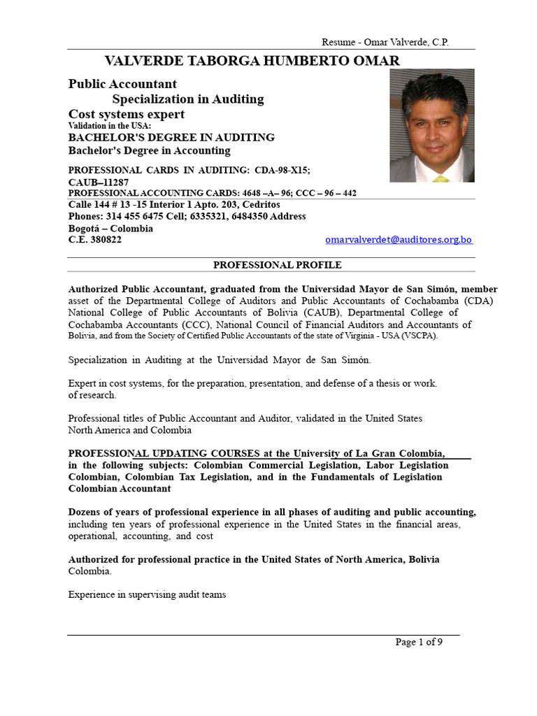 Resume of Omar Valverde in Spanish and English Colombia | PDF ...