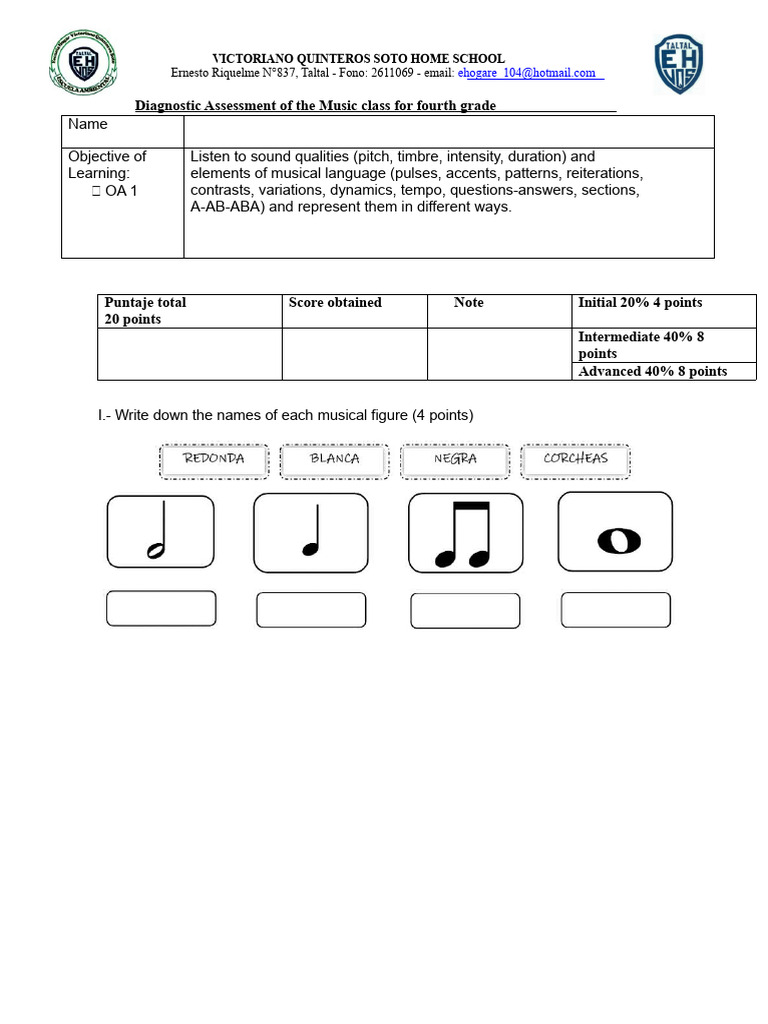 Diagnostic Assessment of The Music Class For Fourth Grade | PDF