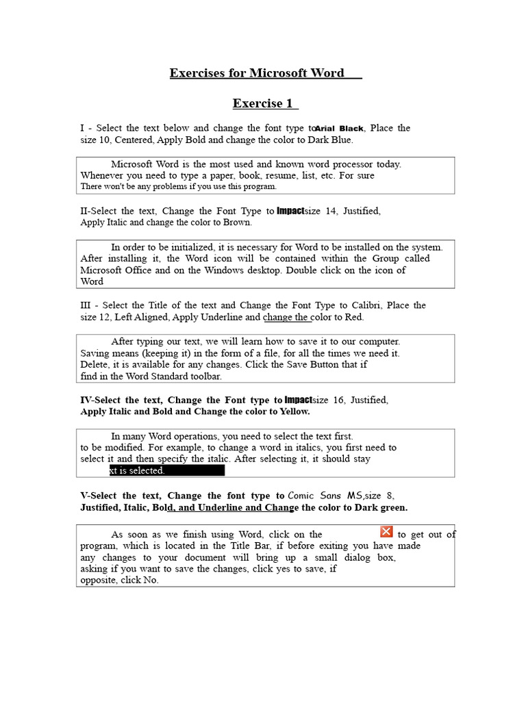 Microsoft Word Formatting Exercises | PDF | Microsoft Word | Icon ...