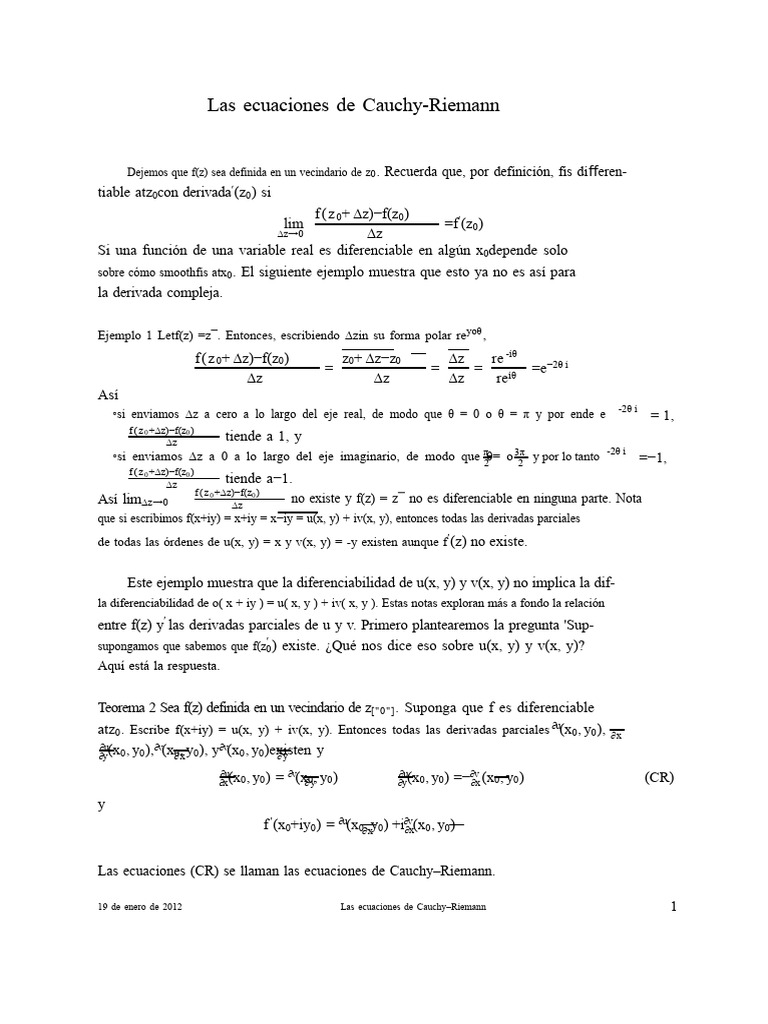 Ecuación de Cauchy-Riemann | PDF | Derivado | Ecuaciones