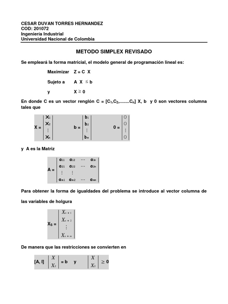 Metodo Simplex Revisado | PDF | Métodos y materiales de enseñanza