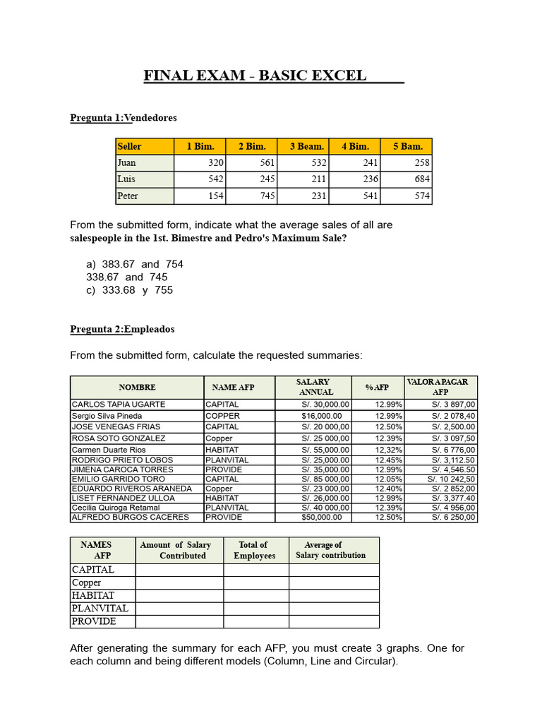 Basic Excel Final Exam | PDF