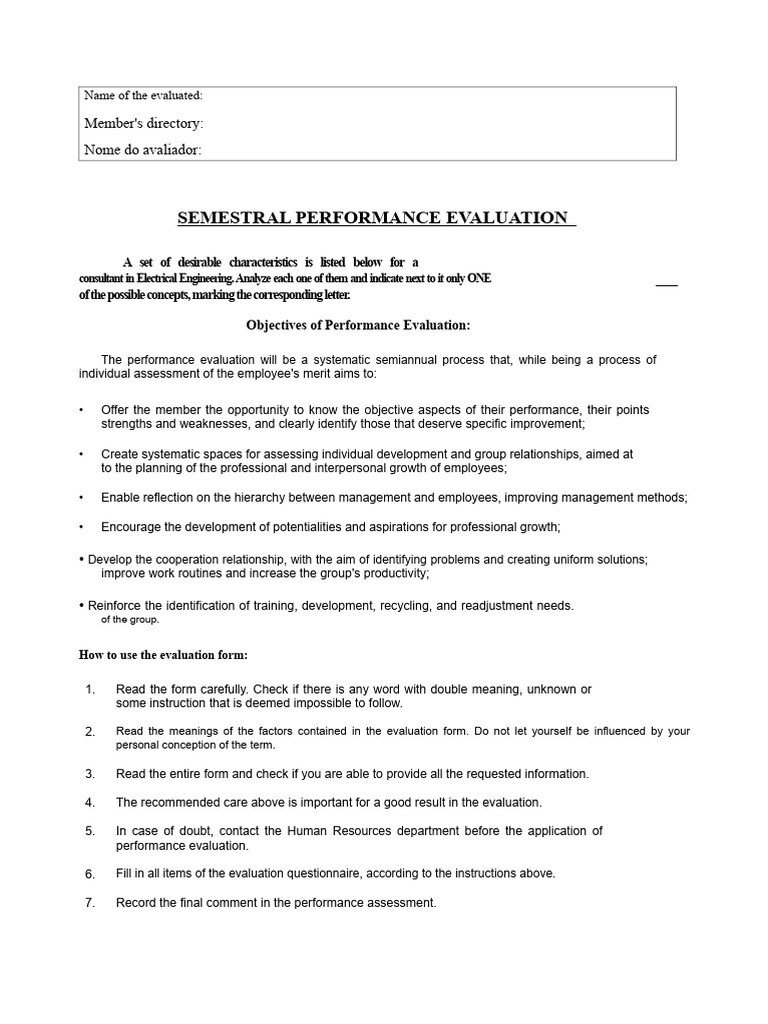 Semester Performance Evaluation Questionnaire | PDF | Performance ...