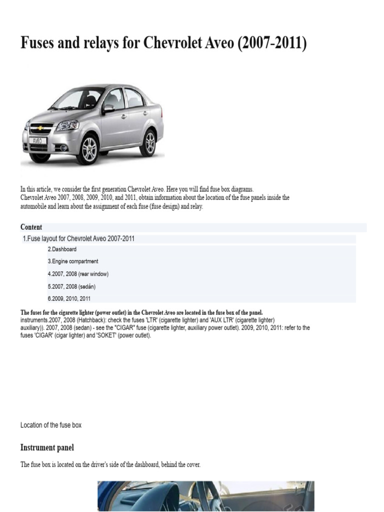 Fuses and Relays for Chevrolet Aveo | PDF | Sedan (Automobile) | Land ...
