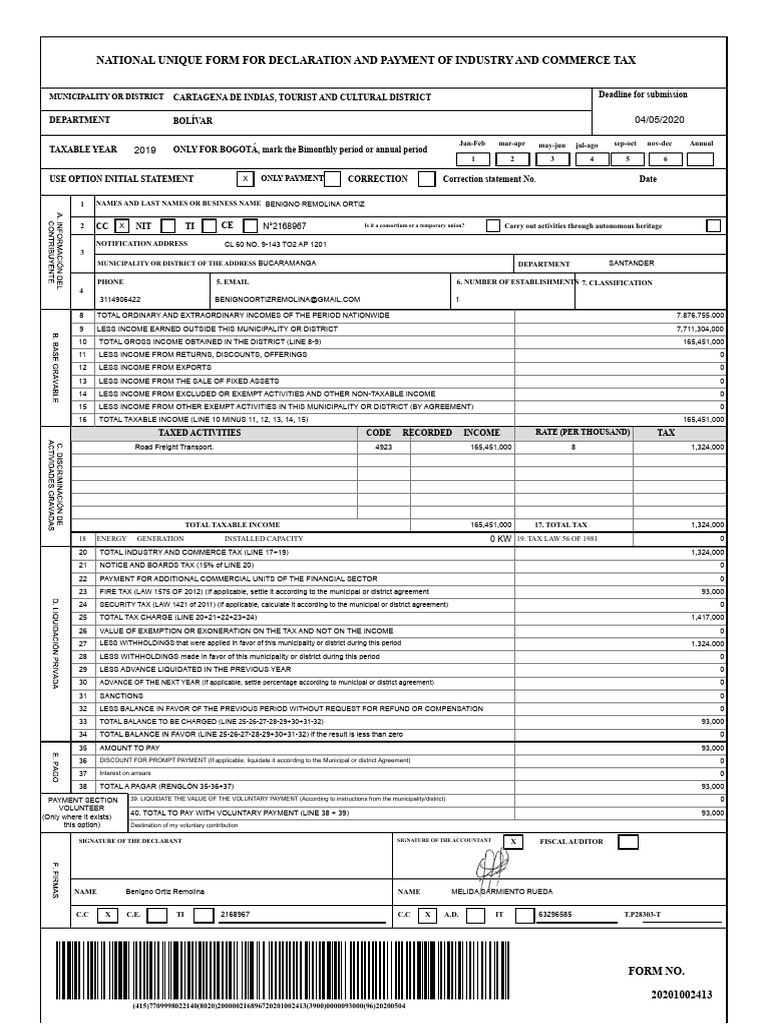 Ica Form Cartagena.pdf | PDF | Taxes | Taxation In The United States