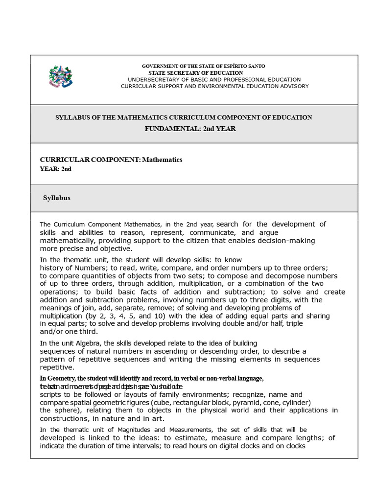 MATHEMATICS SYLLABUS - 2nd Year | PDF | Mathematics | Geometry