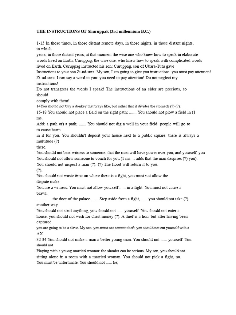 The Instructions of Shuruppak | PDF