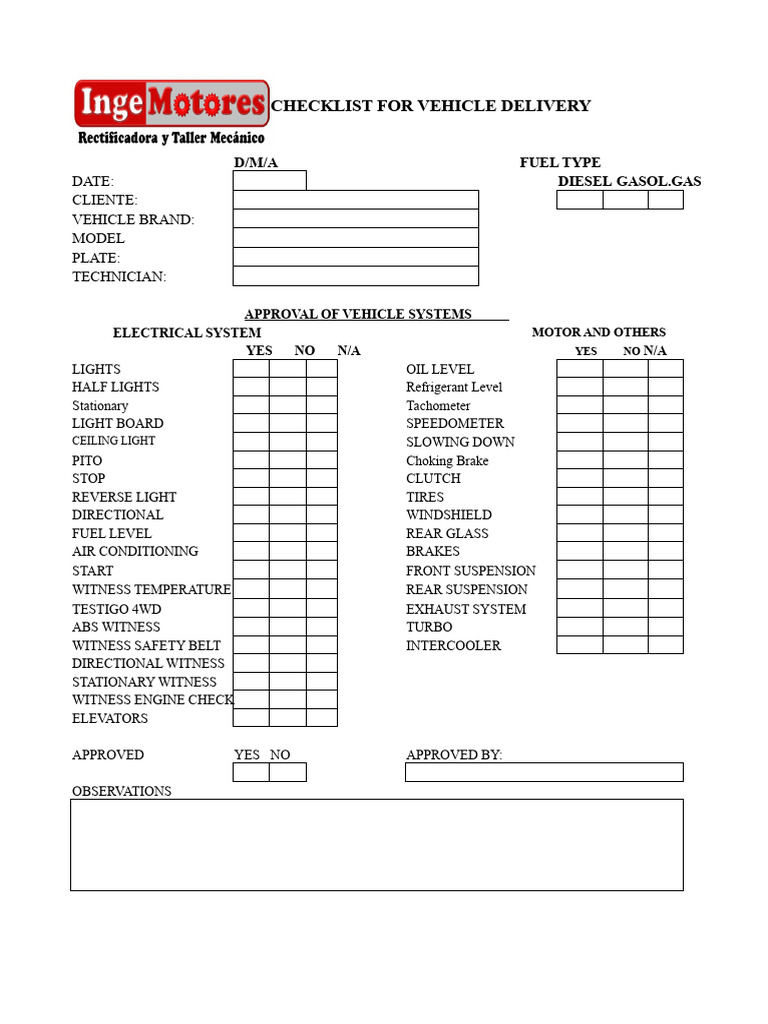 Vehicle Delivery Checklist Template | PDF