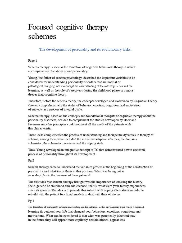 Schema-Focused Cognitive Therapy | PDF | Schema (Psychology ...
