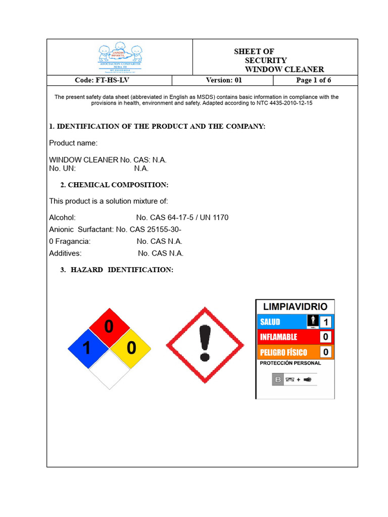 3.4 Safety Data Sheet Glass Cleaner | PDF | Firefighting | Fires
