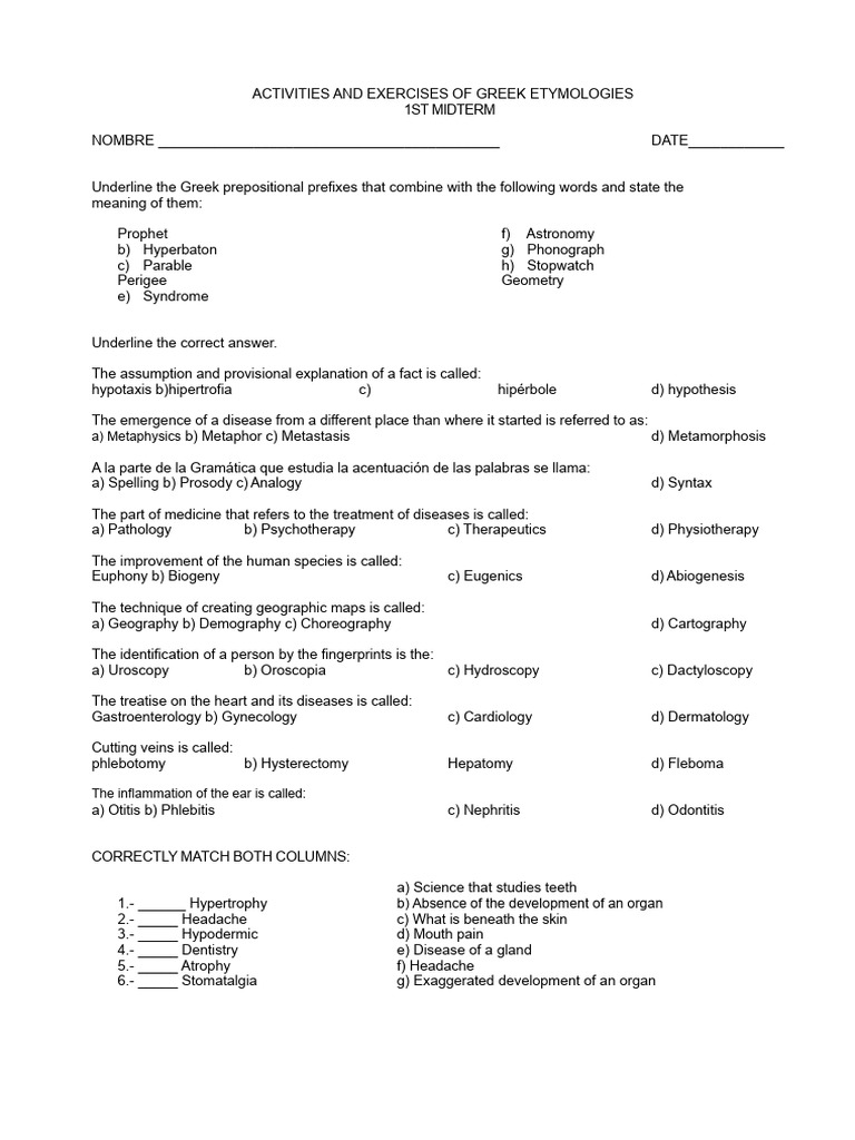 Activities and Exercises on Greek Etymologies | PDF