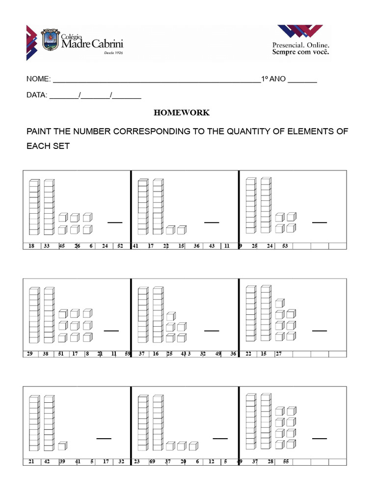 1 Year - Homework - Mathematics 1.pdf 1 PER CHILD | PDF