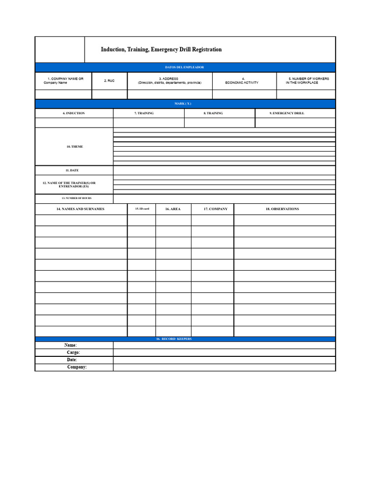 27) . - Induction, Training, and Emergency Drill Registration | PDF