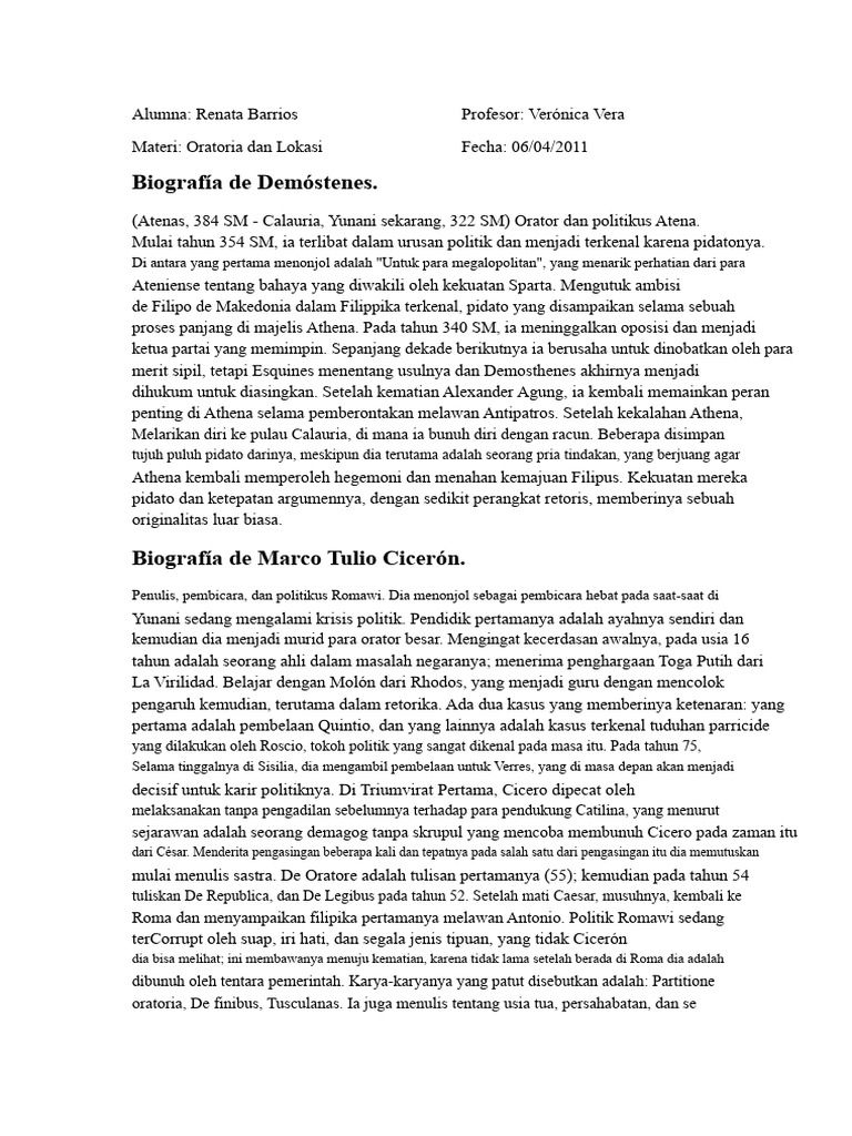Biografi Demosthenes Dan Cicero - Renata Barrios | PDF