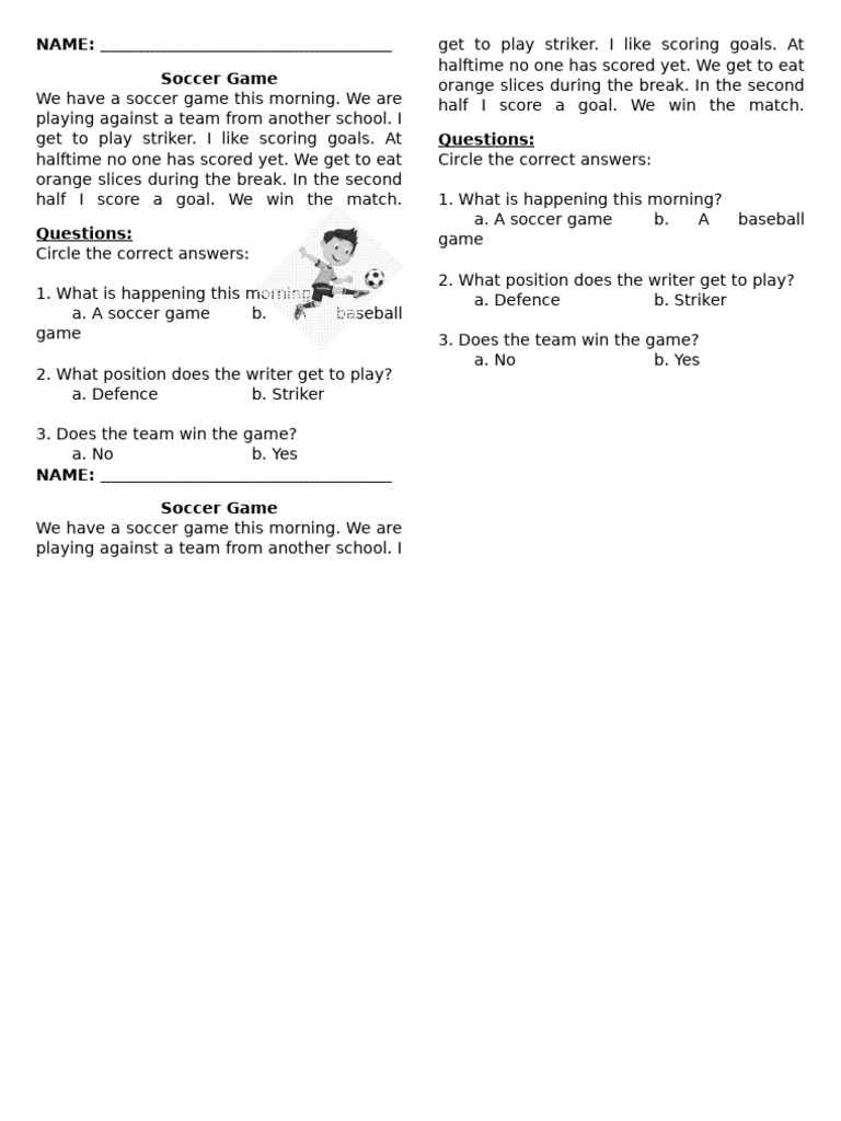 Reading - Soccer Game | PDF