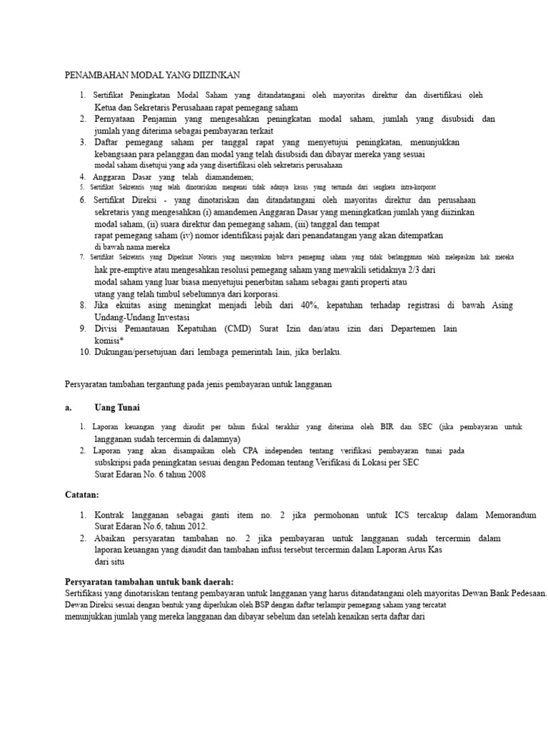 Persyaratan Peningkatan Modal Saham | PDF