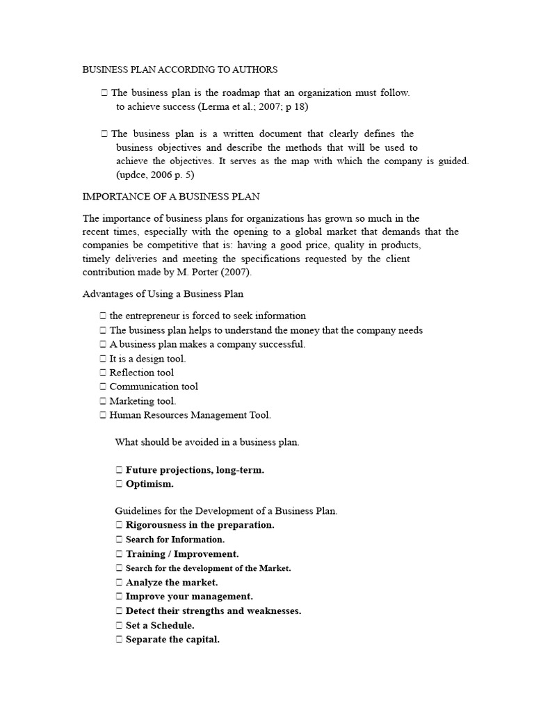 Business Plan According To Authors | PDF