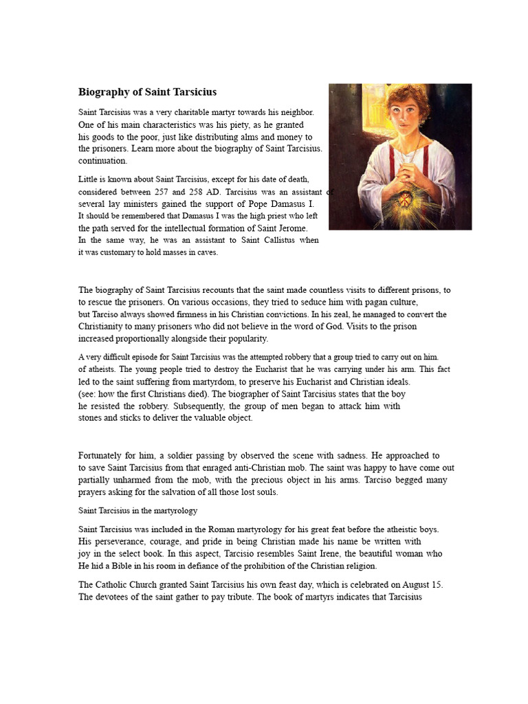 Saint Tarcisius: Martyr of the Eucharist | PDF