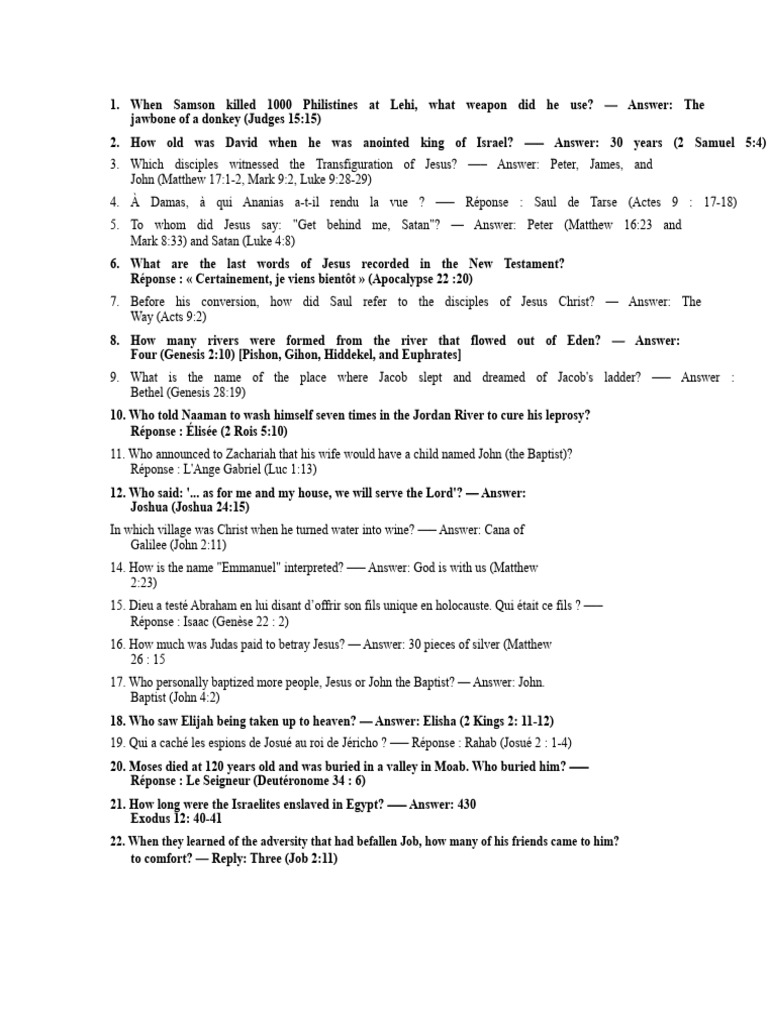 Bible Quiz With Answers and References | PDF | Jesus | Book Of Exodus