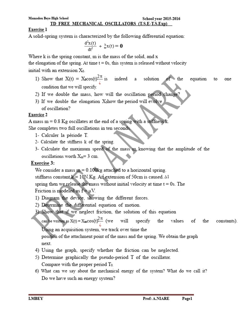TD Free Mechanical Oscillators 2016 | PDF | Oscillation | Rotation Around A Fixed Axis