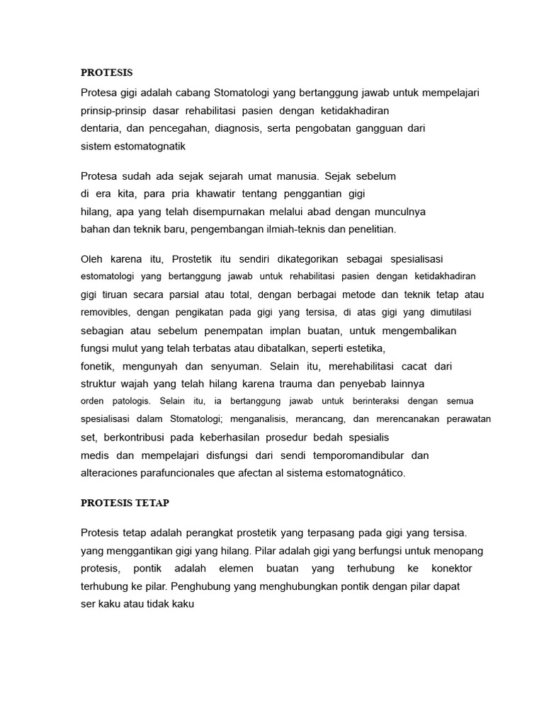 Protesa Gigi: Jenis dan Prosedur Rehabilitasi | PDF