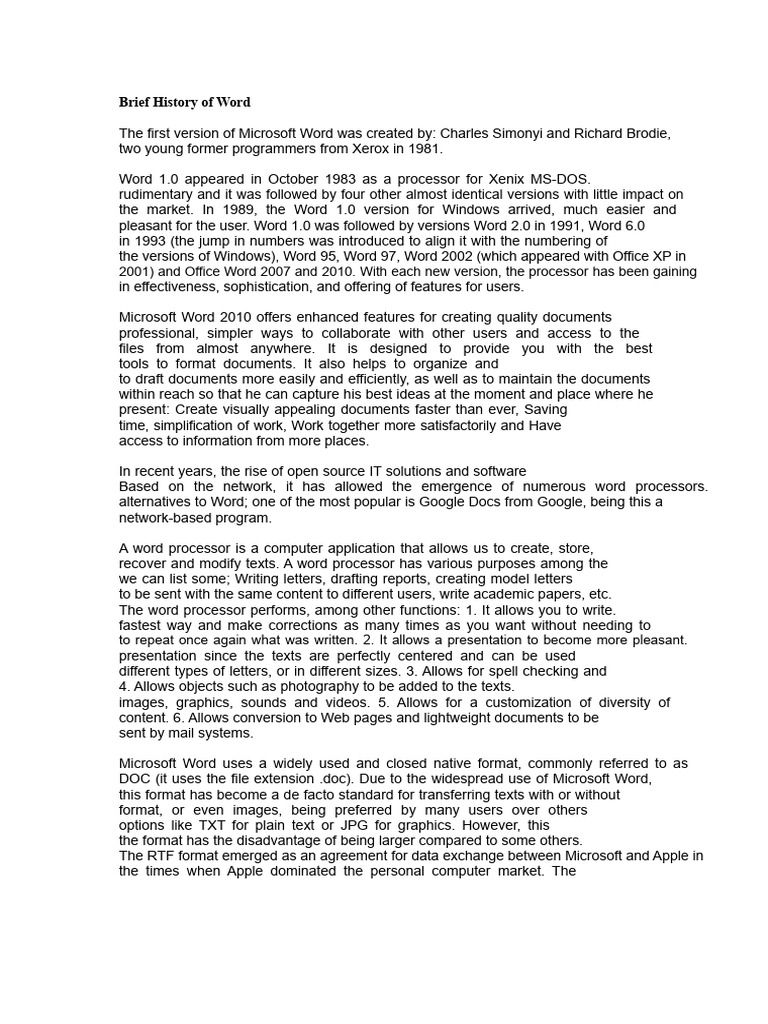 Brief History of Word | PDF | Microsoft Word | Word Processor