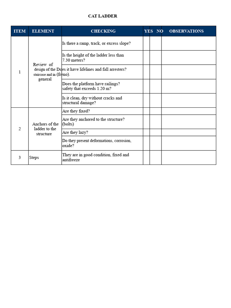 Cat Ladder Safety Inspection Checklist | PDF