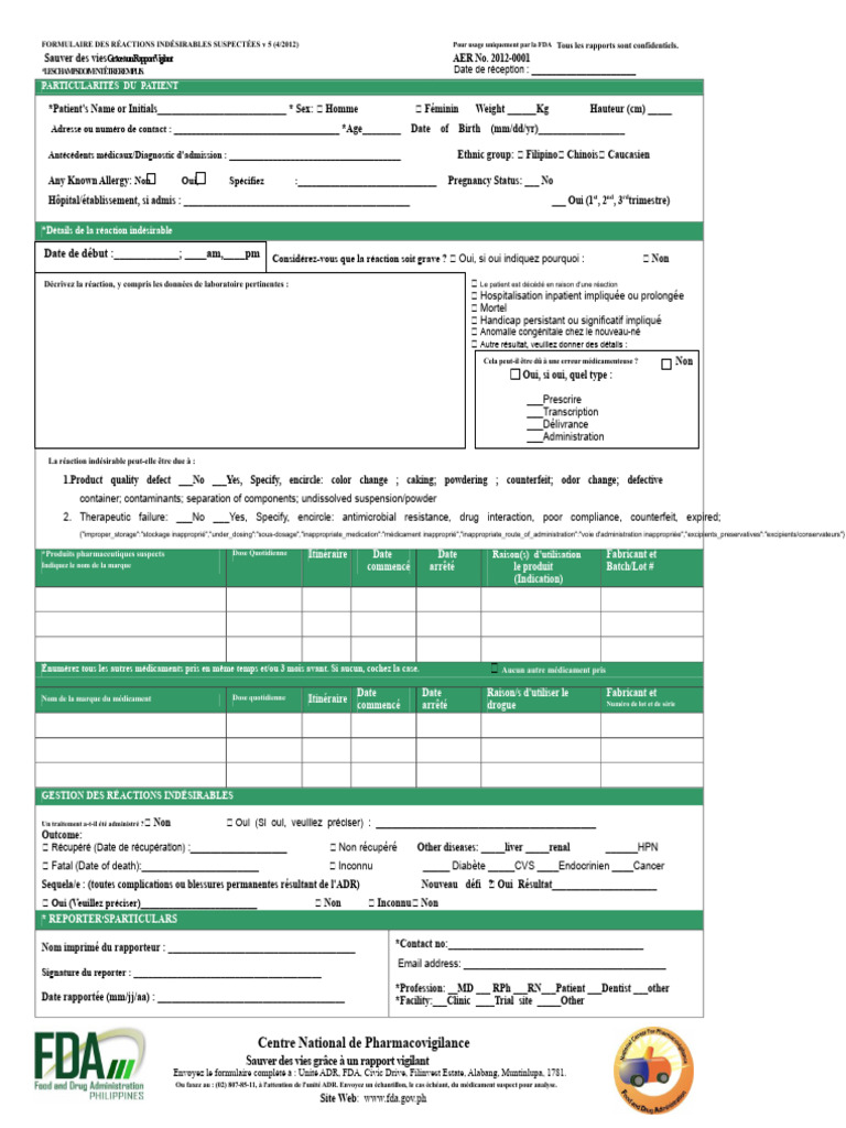Formulaire de signalement ADR FDA | PDF | Pharmacovigilance | Industrie ...