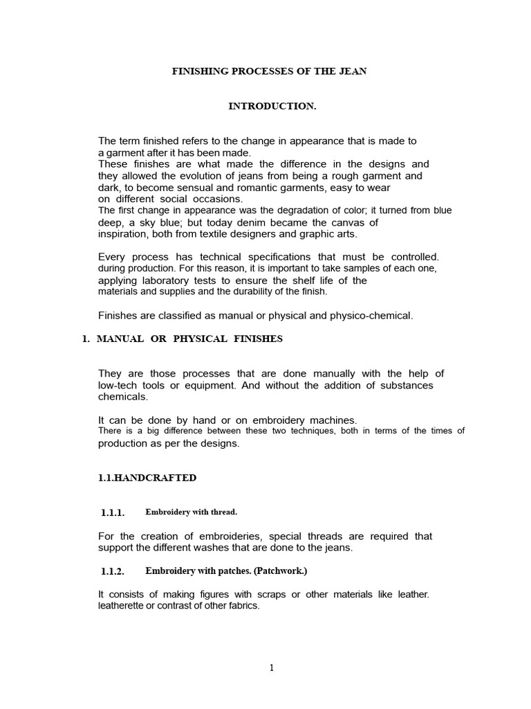 Finishing Processes for Jeans Explained | PDF | Textiles | Dyeing