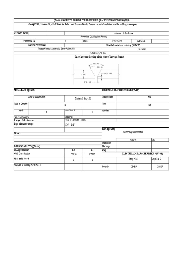 Original Pqr Format Excel Qw 483 | PDF | Welding | Construction
