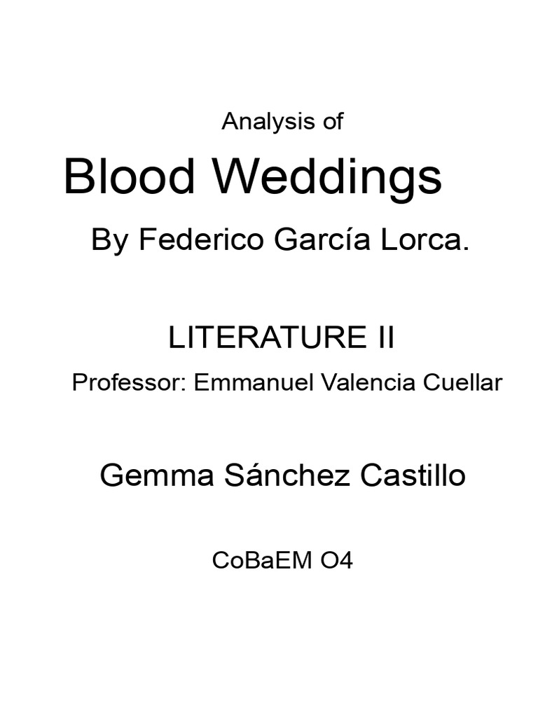 Literary Analysis of BLOOD WEDDING | PDF | Federico García Lorca