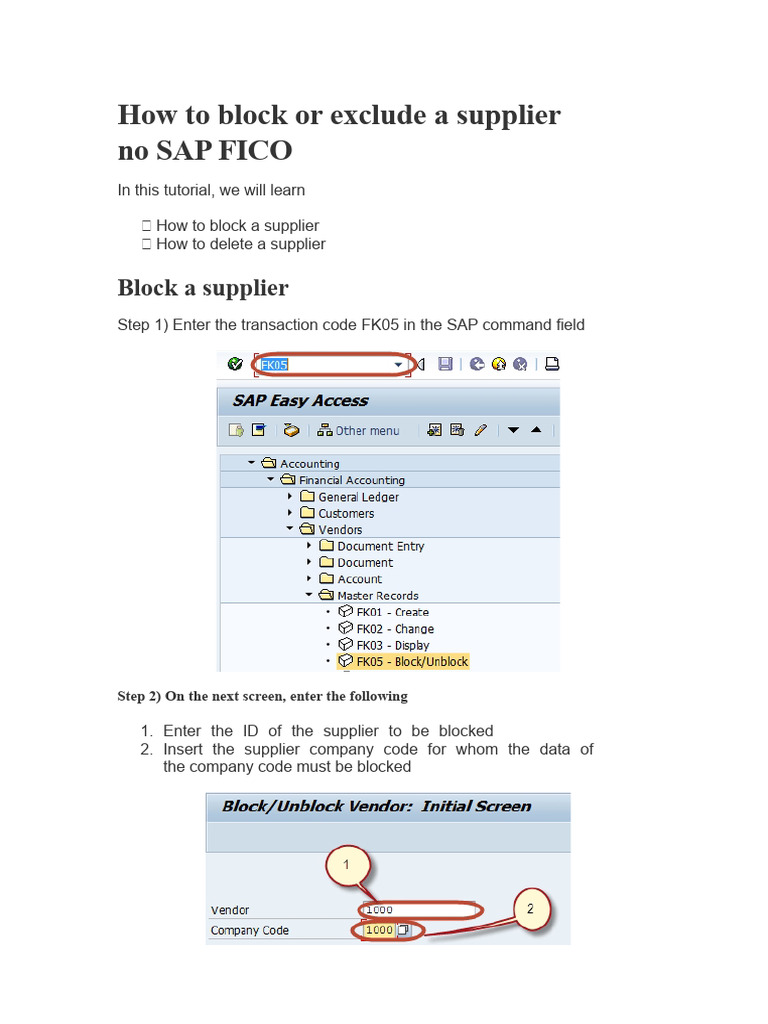 How To Block or Delete A Vendor in SAP FICO | PDF