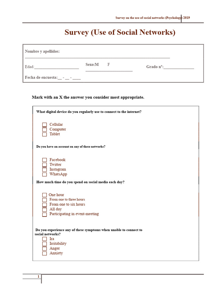 2019 Social Networks Usage Survey | PDF | Psychological Concepts ...