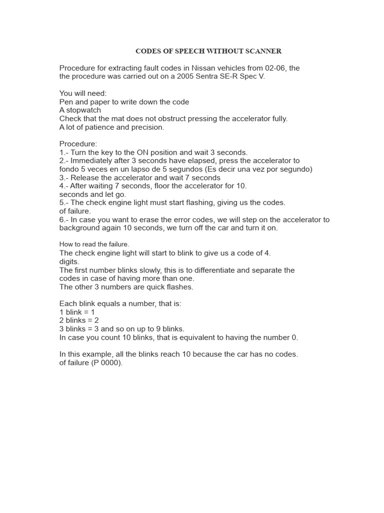 Failure Codes Without Scanner - Nissan 02-06 | PDF