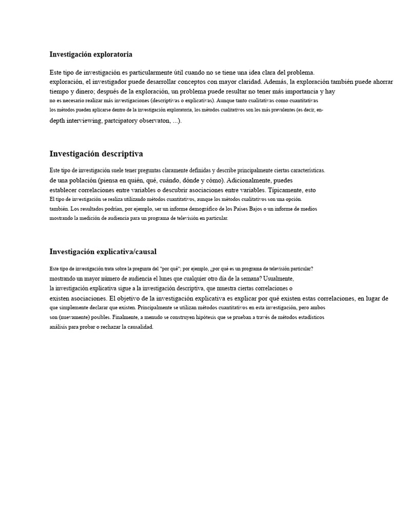 Tipos de Investigación: Exploratoria, Descriptiva y Explicativa | PDF